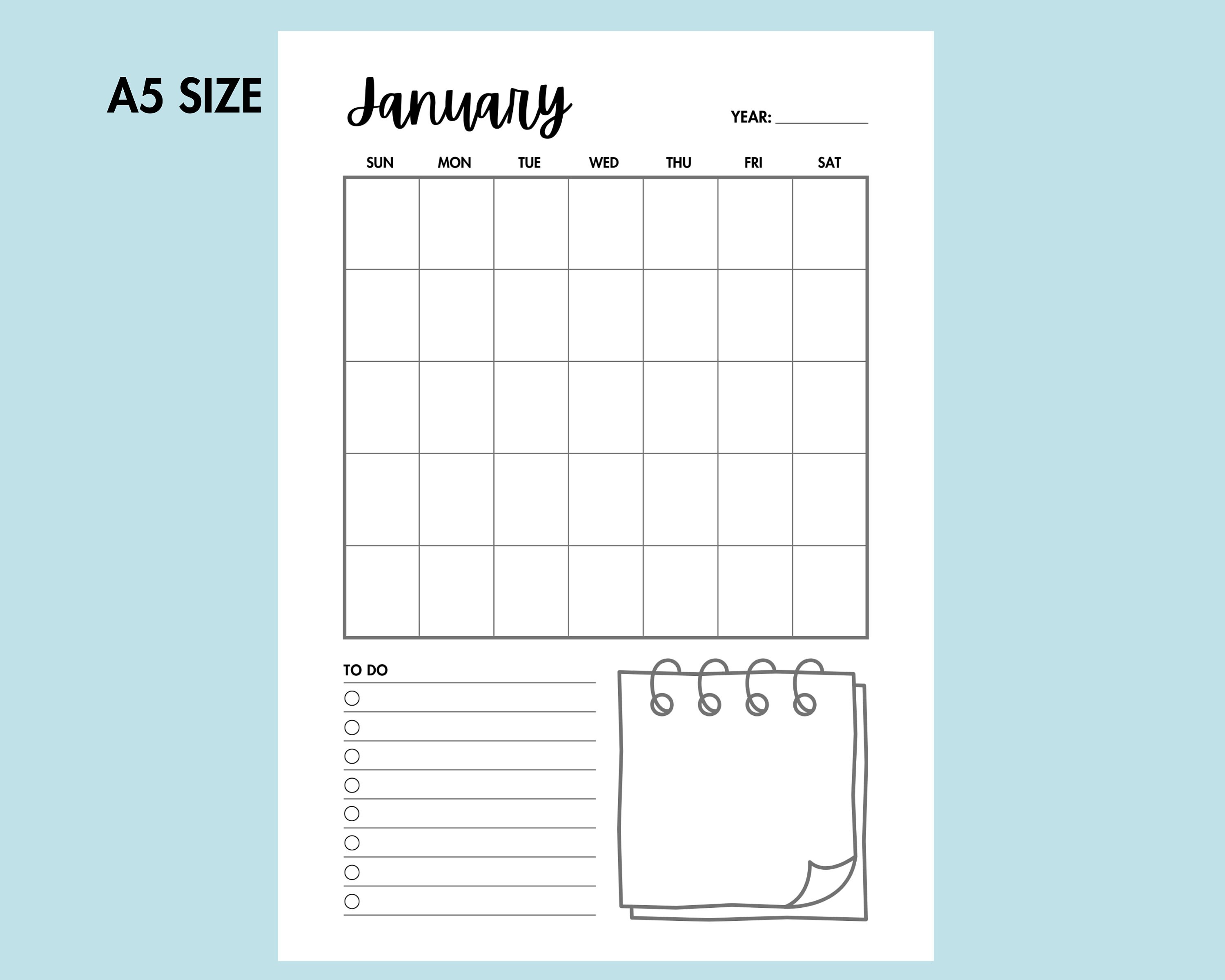 Monthly Calendar Undated Printable Monthly Schedule Organizer PDF ...