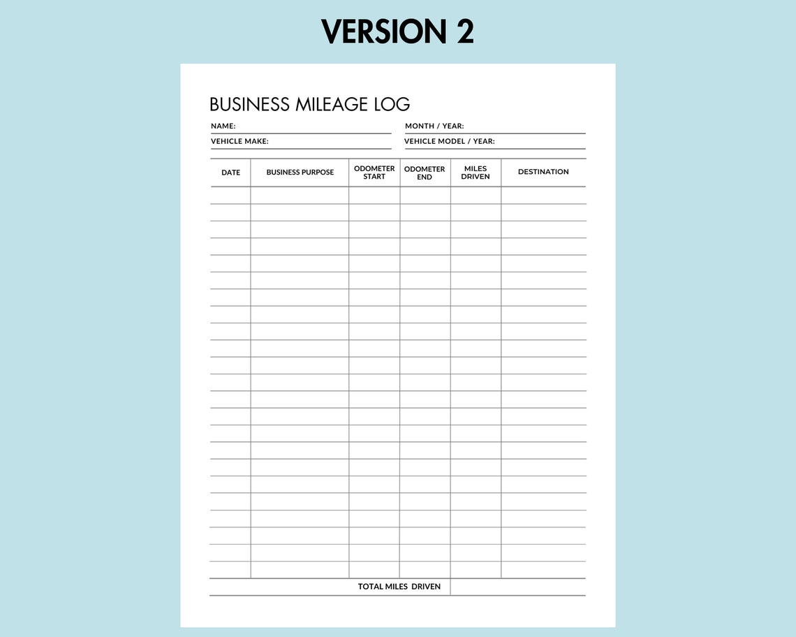 Business Mileage Log Book Printable Business Mileage Tracker Log ...