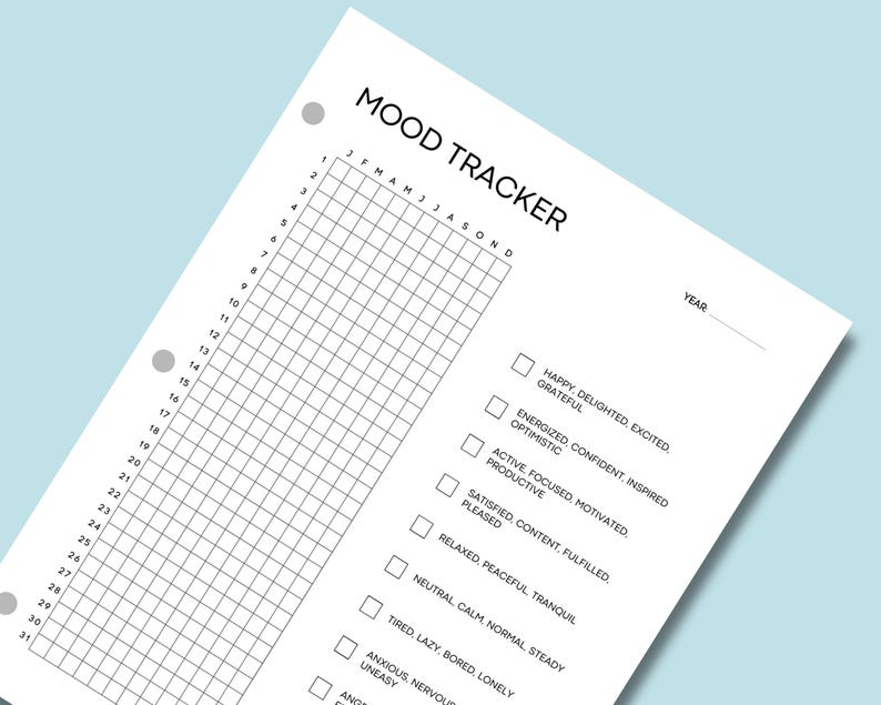Mood Tracker Printable Daily Yearly Mood Journal, Mental Health ...