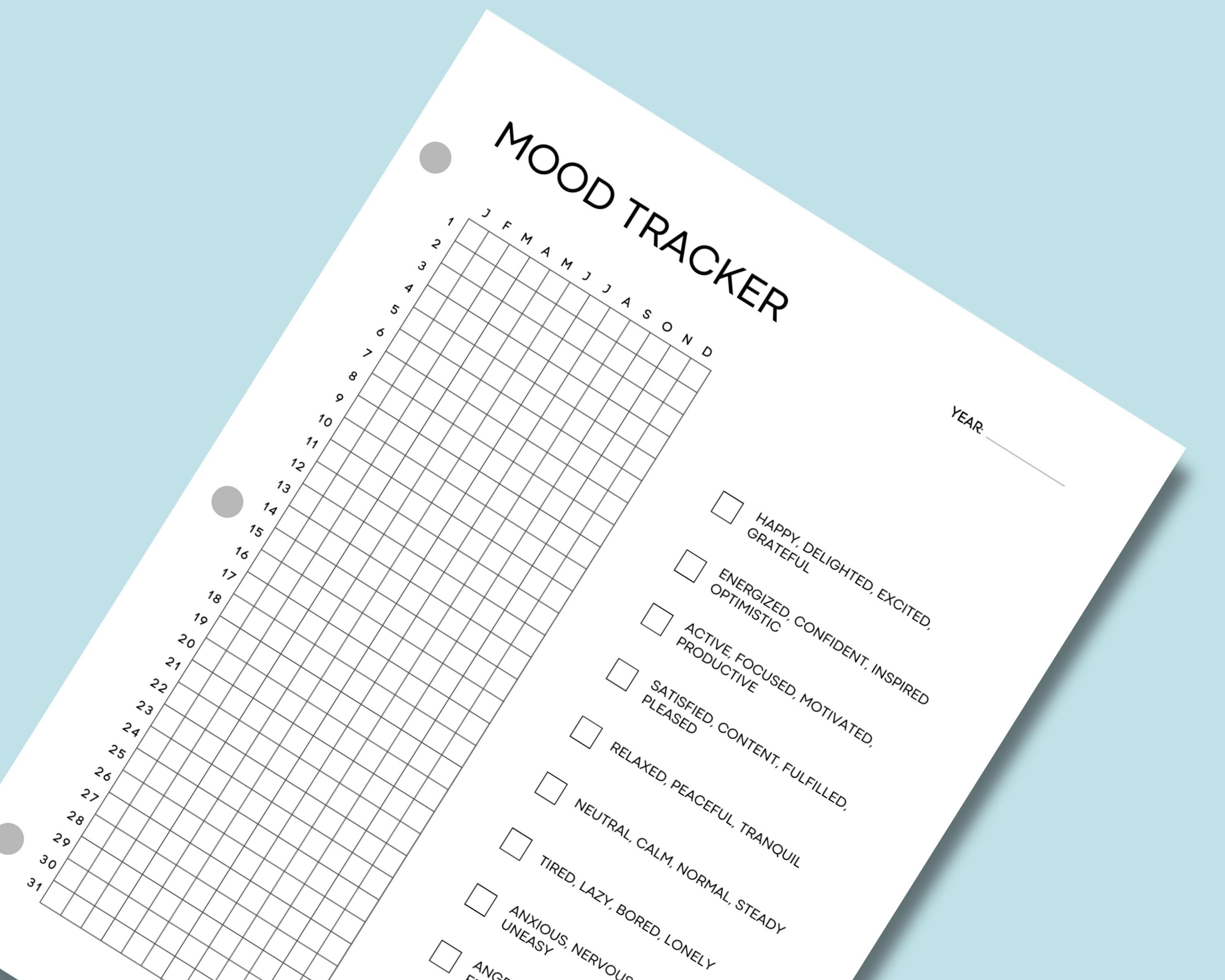 Mood Tracker Printable Daily Yearly Mood Journal, Mental Health ...