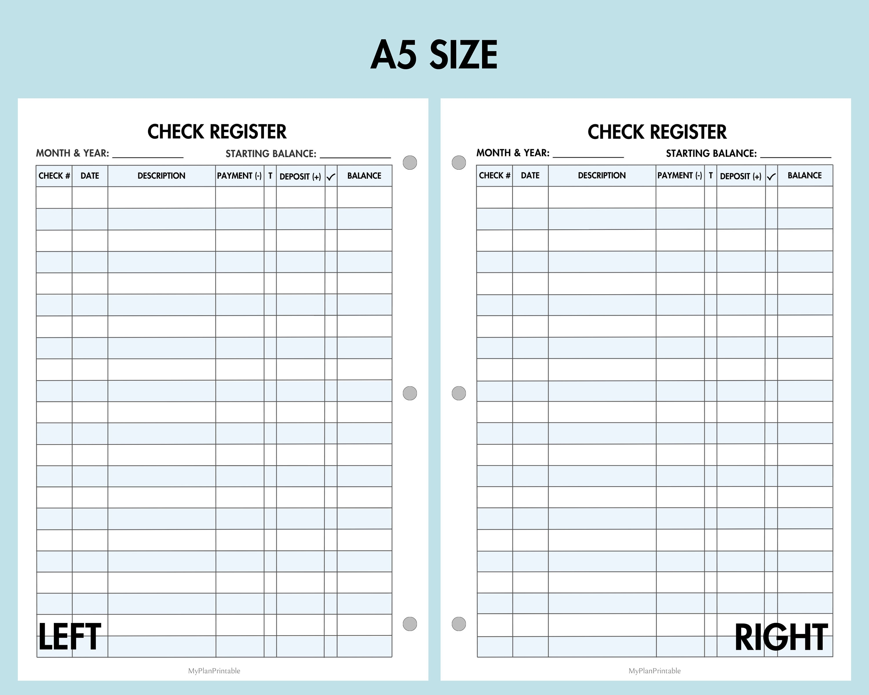 Checkbook Register Printable Check Register for Personal & Small ...
