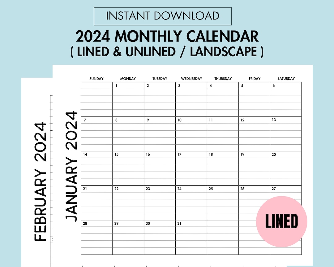 2024 Lined Monthly Calendar Printable 2024 Monthly Calendar - Etsy 2024 Lined Monthly Calendar Printable 2024 Monthly Calendar - Etsy
