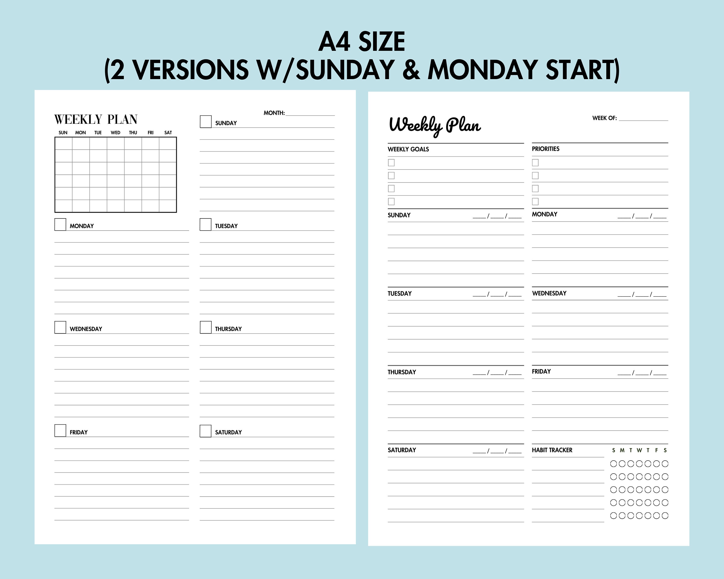 Weekly Planner Printable Weekly Organizer PDF Minimal Weekly Schedule ...