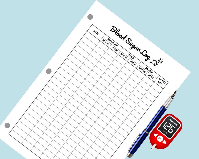 Blood Sugar Log Printable Diabetes Log Sheet PDF Daily Glucose Level ...