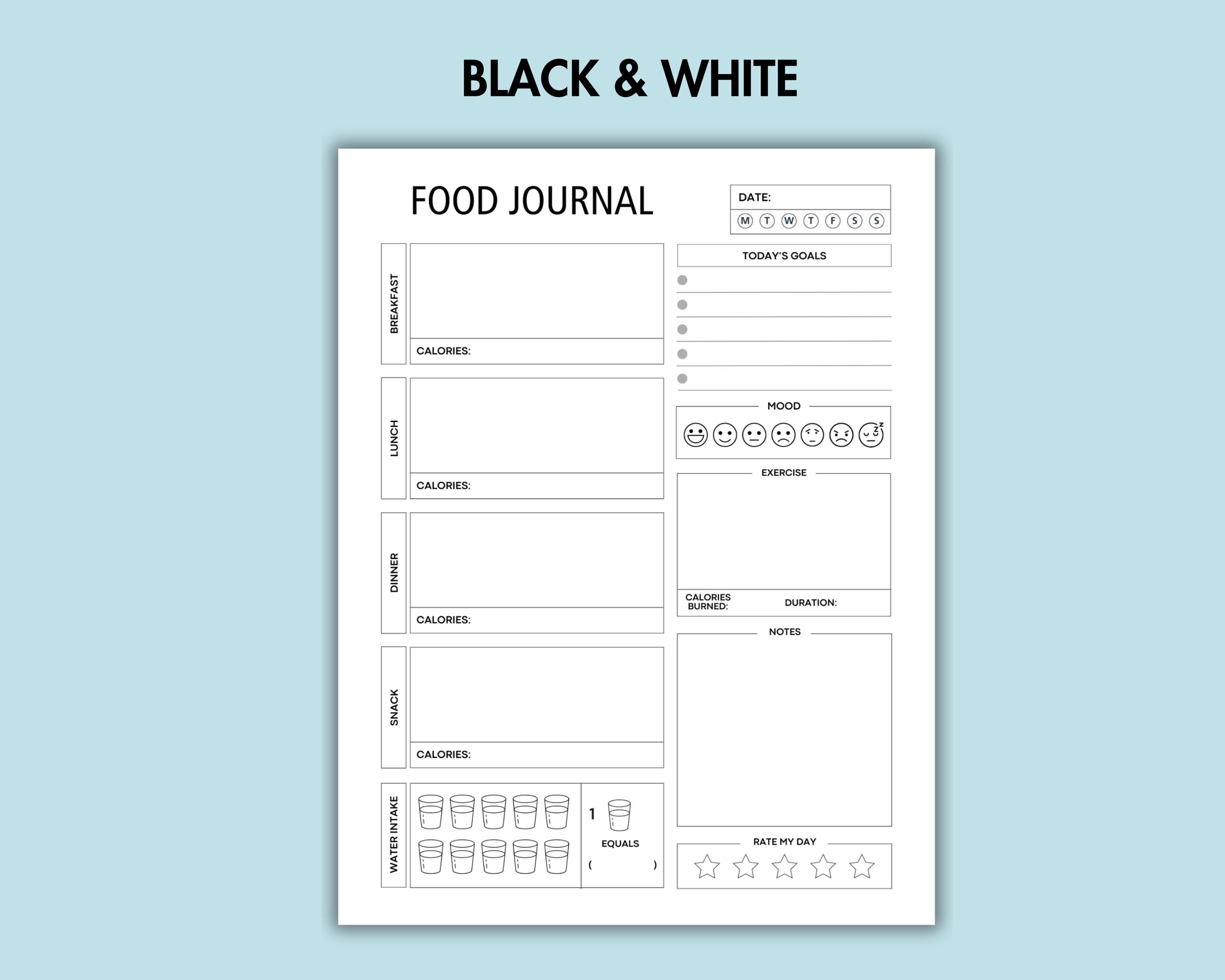 Daily Food Journal Printable Food Diary PDF Calorie Tracker, Daily Meal ...