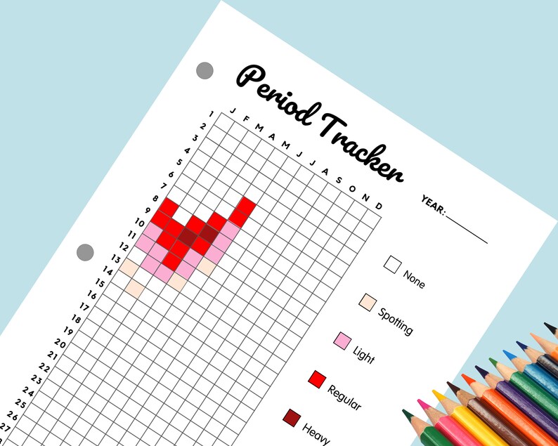 Period Tracker Printable Year in Pixel Period Tracking Chart PDF ...