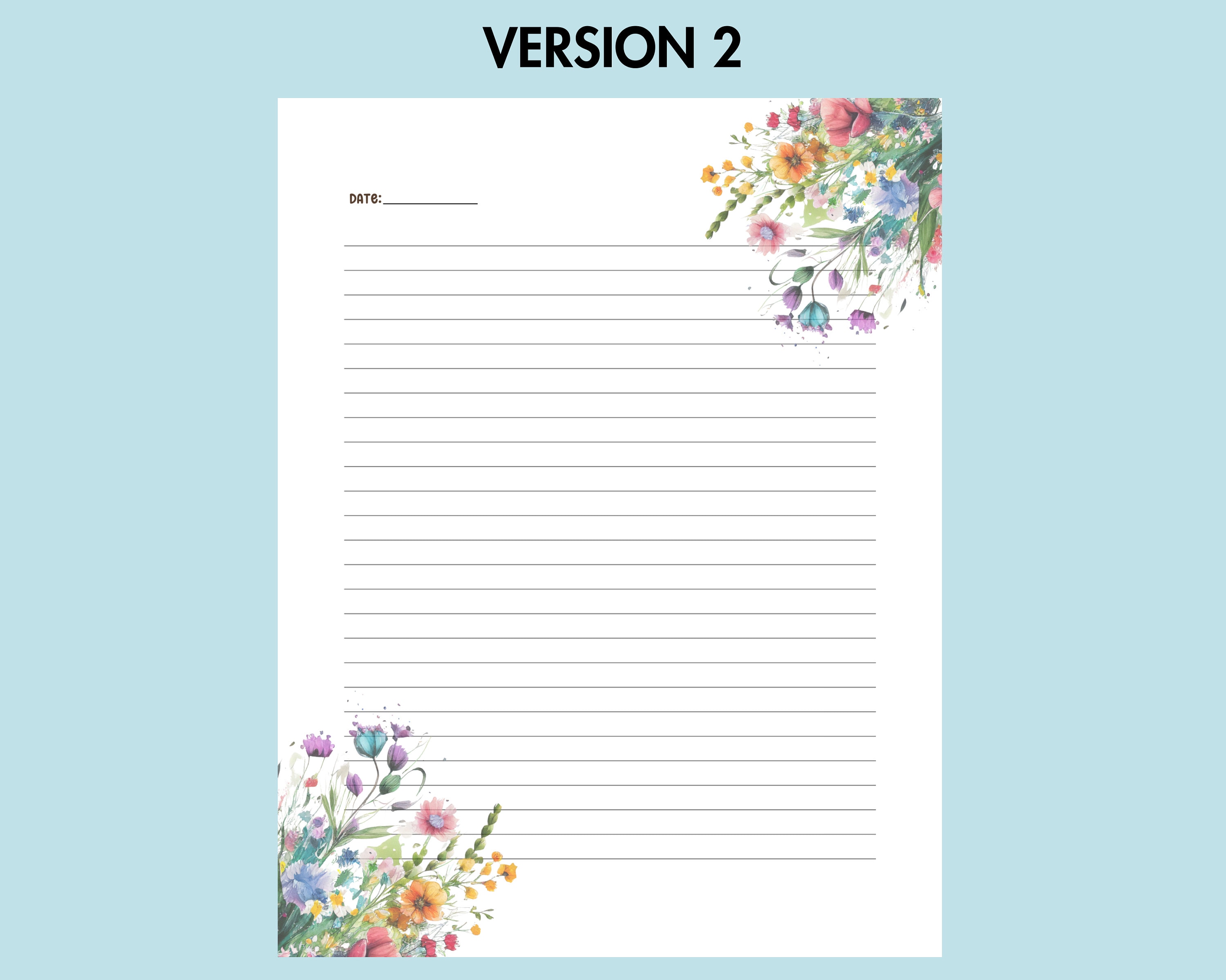 Floral Lined Stationery Printable Digital Download, Wild Flower ...