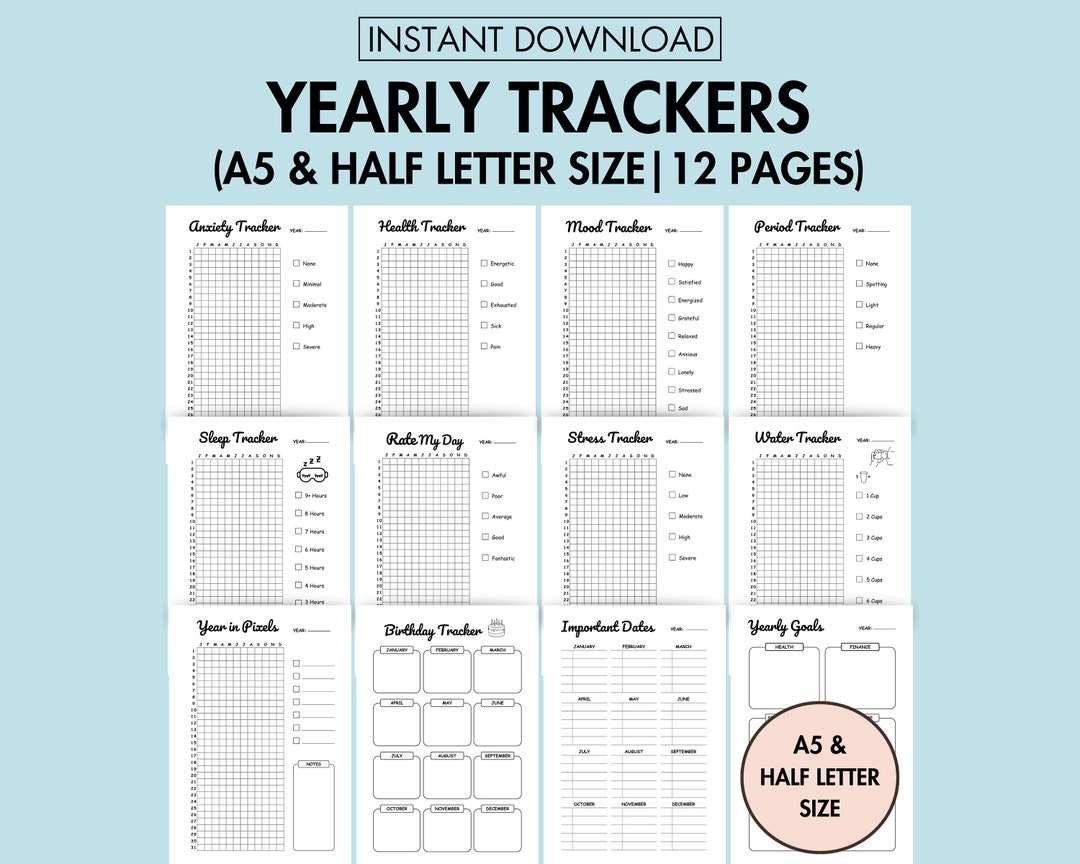 Yearly Tracker Bundle Printable Yearly Planner PDF, Mental Health ...