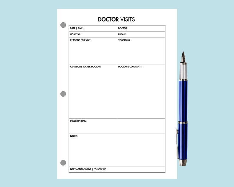 Doctor Visit Note Printable Medical Record PDF Healthcare Planner PDF ...