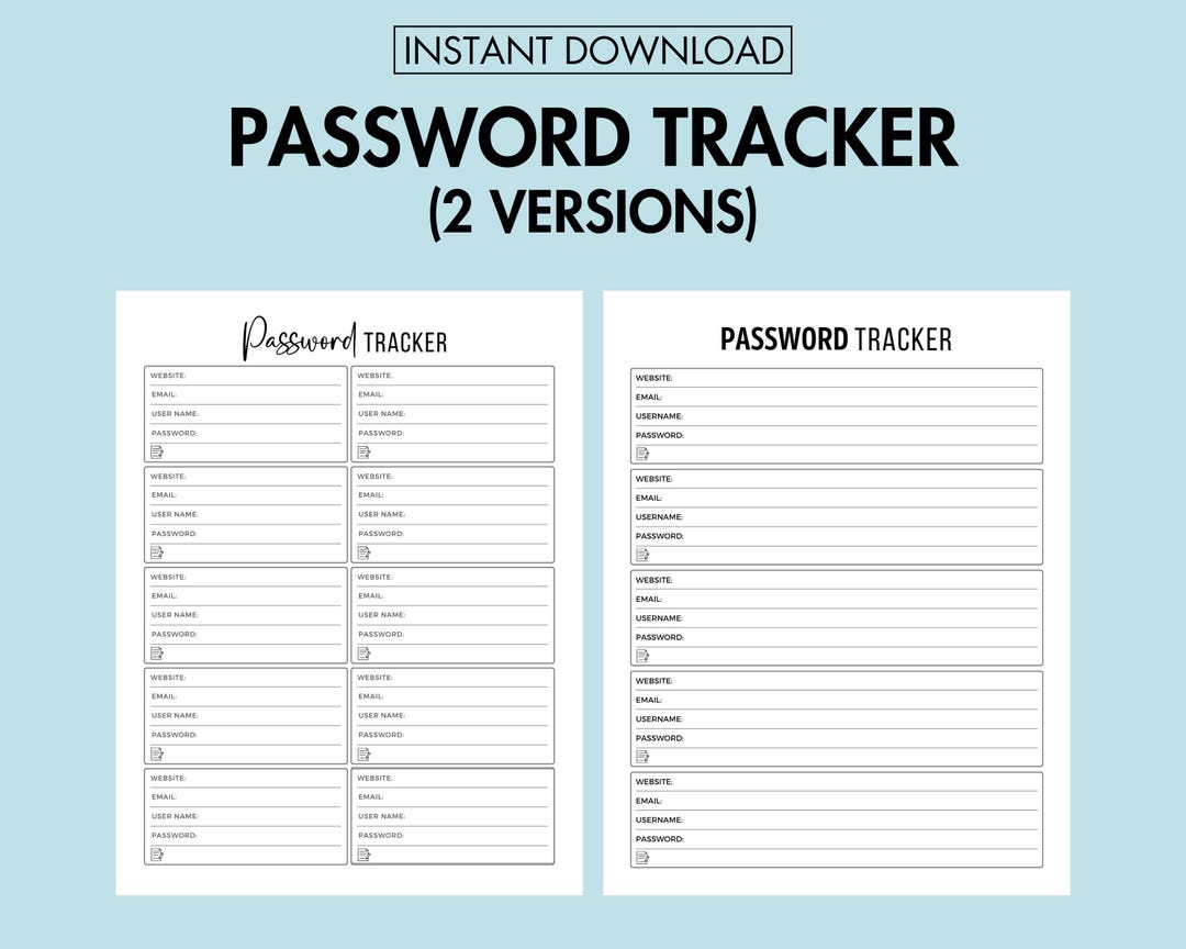 Password Tracker Printable Password Organizer PDF, Website Login ...