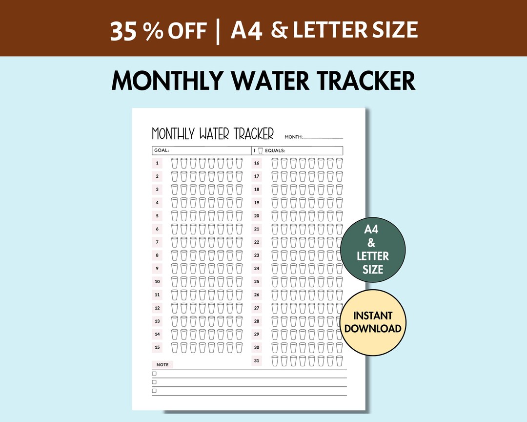 Water Tracker Printable Instant Download Monthly Water Intake Log Sheet ...