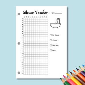 Shower Tracker Printable Hygiene Tracker PDF Hair Wash Tracker Year in ...