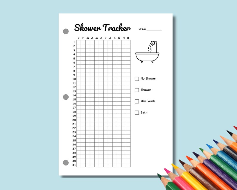 Shower Tracker Printable Hygiene Tracker PDF Hair Wash Tracker Year in ...