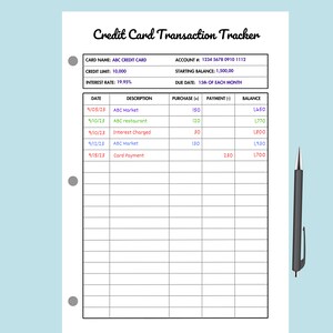 Credit Card Transaction Tracker Printable Debt Tracker PDF, Personal ...