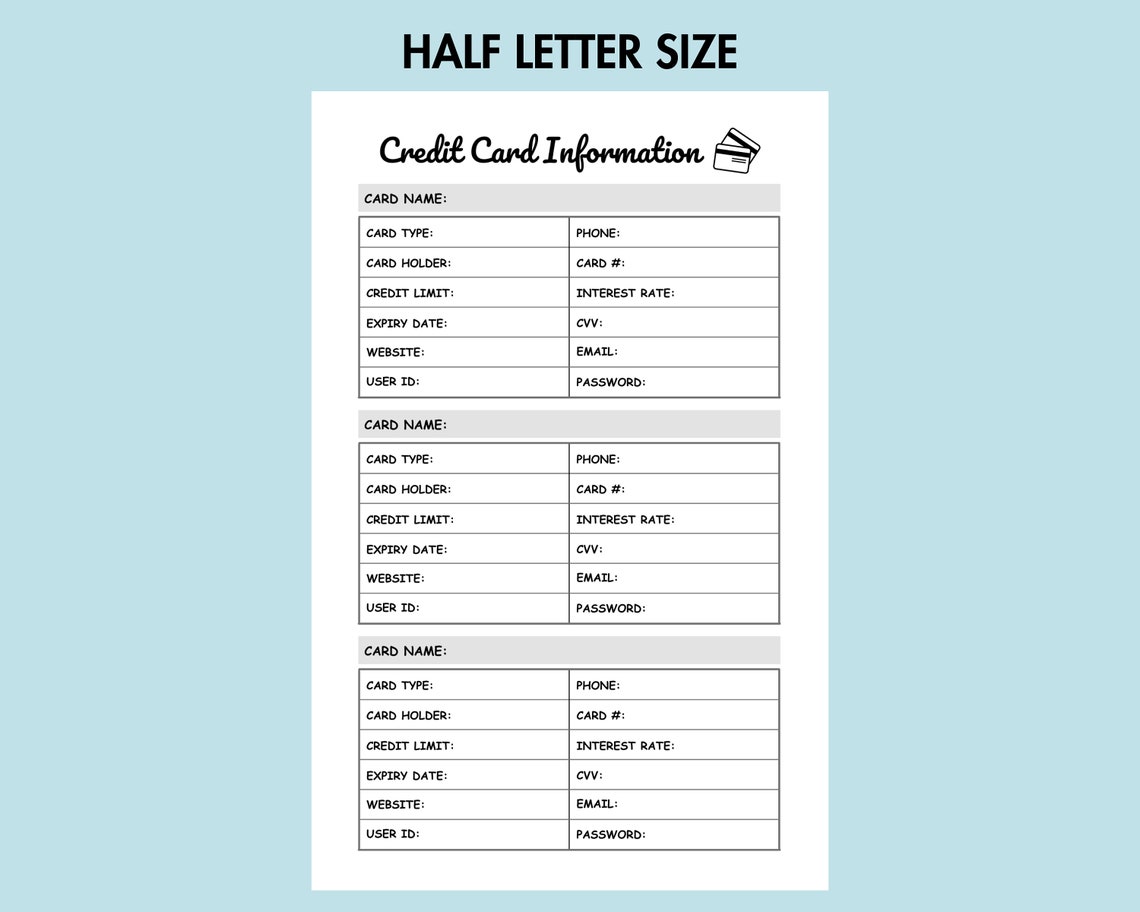 Credit Card Information Log Printable Credit Card Account Login Info ...