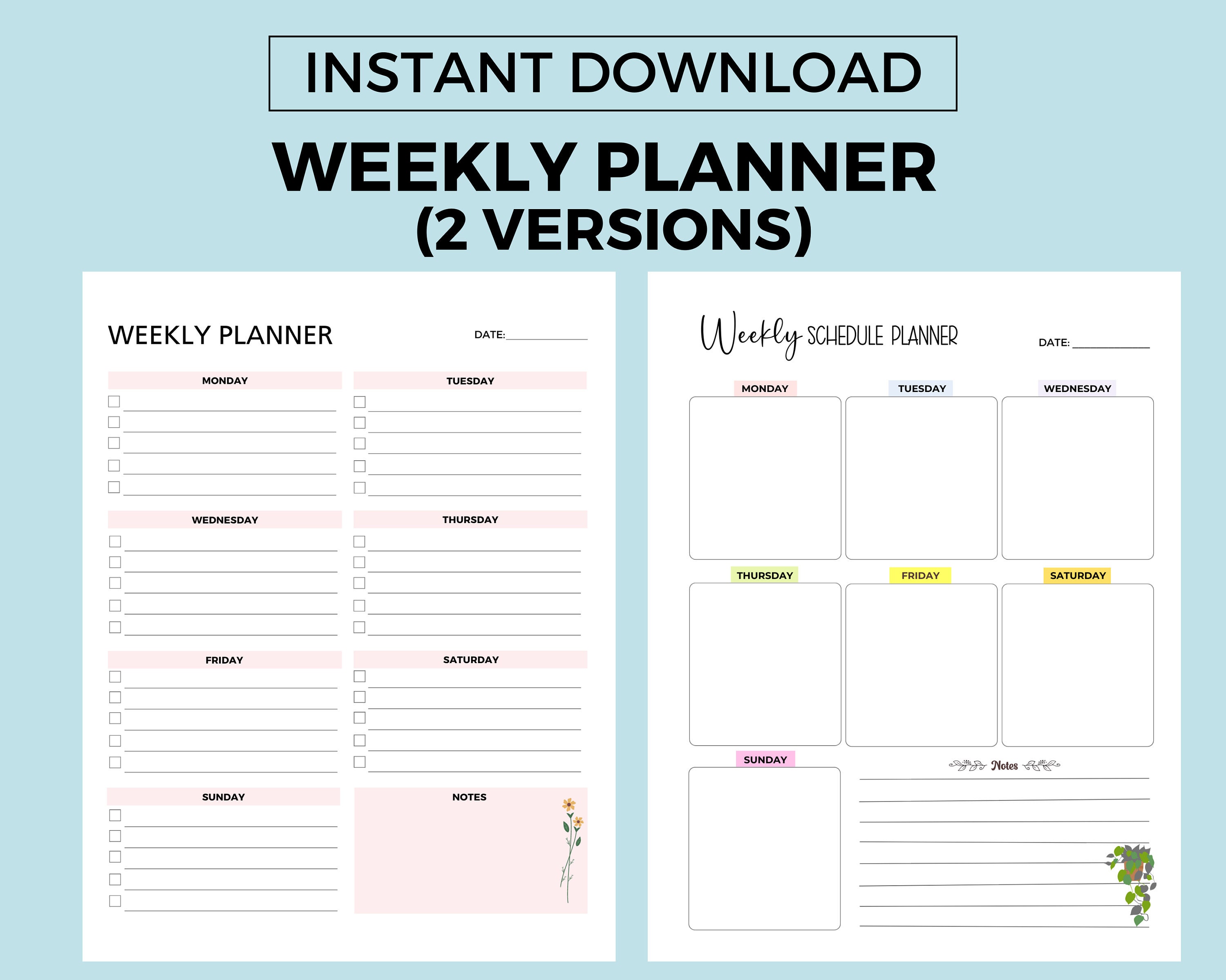 Weekly Planner Printable Instant Download Weekly Schedule - Etsy