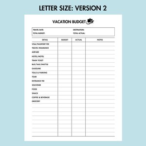 Vacation Budget Planner Printable Travel Financial Tracker Vacation ...