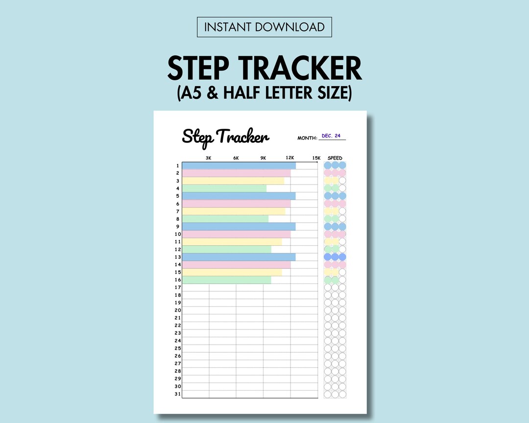 Daily Step Tracker Planner Printable Journal Page Exercise Tracker ...