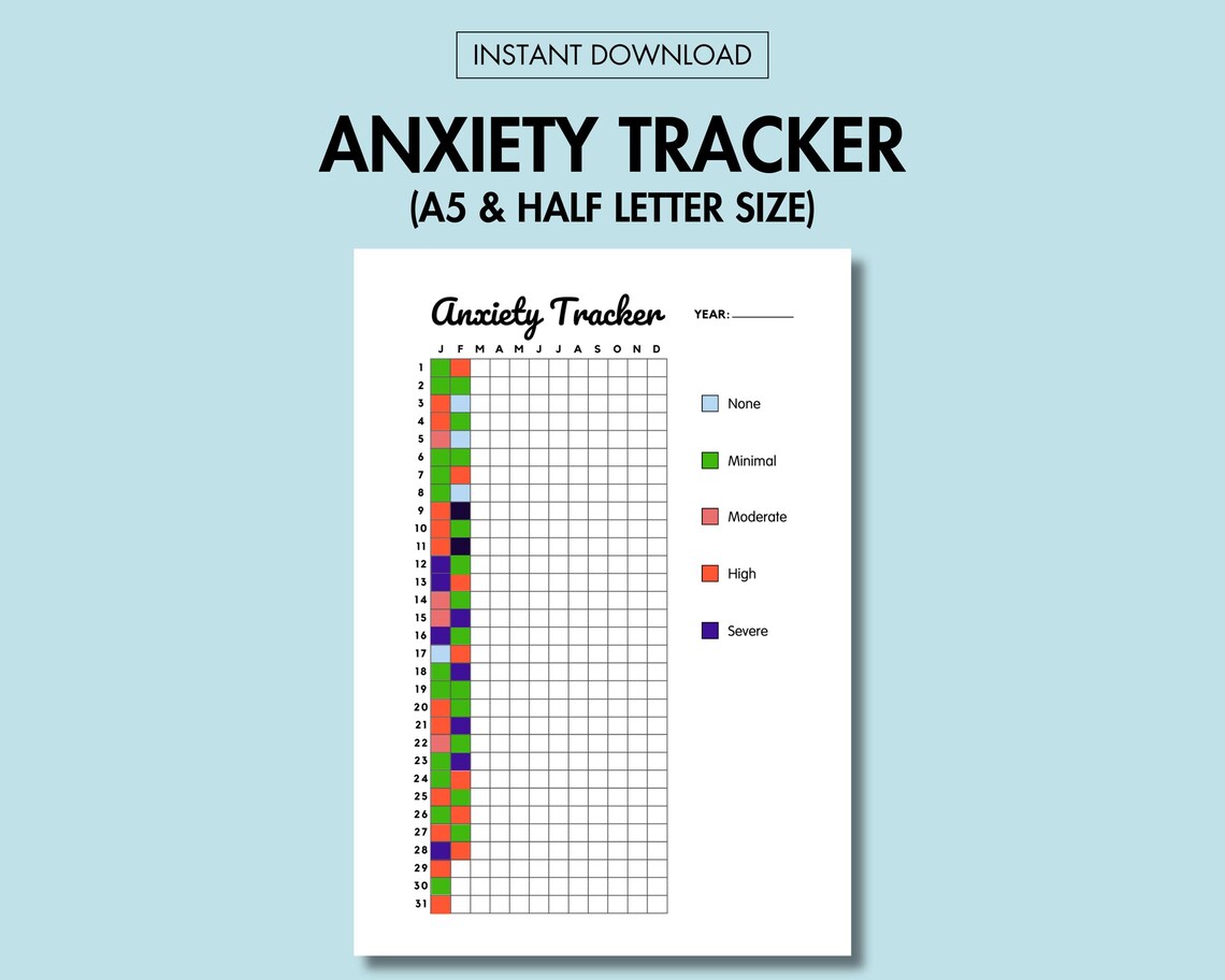 Anxiety Tracker Printable Anxiety Log Journal Page Daily Yearly Anxiety ...