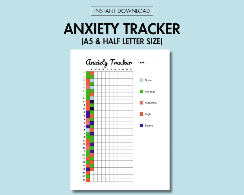 Anxiety Tracker Printable Anxiety Log Journal Page Daily Yearly Anxiety ...