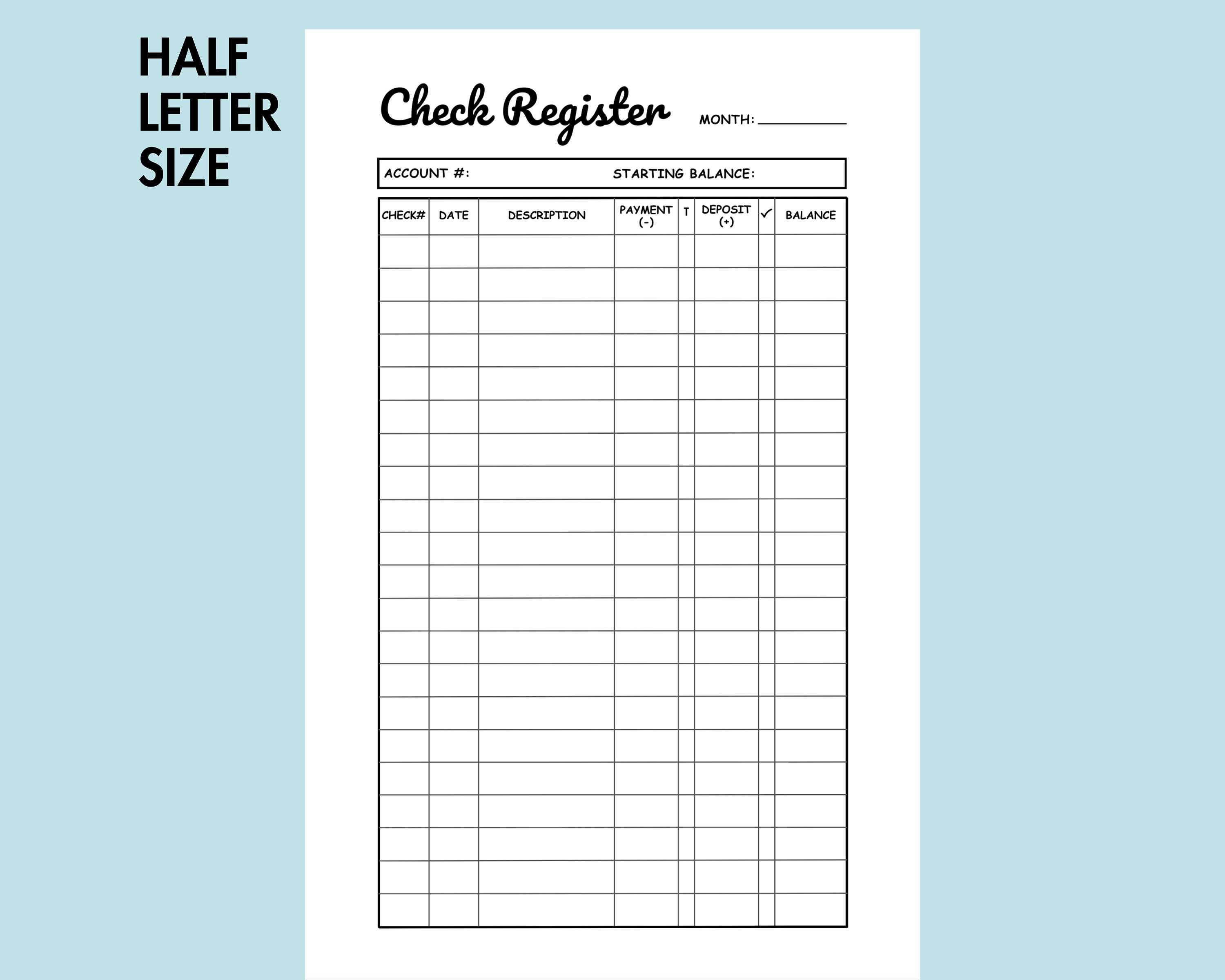 Checkbook Register Printable Check Register PDF Money Tracker, Money ...
