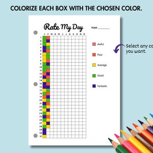 Rate My Day Tracker Printable Daily Rating Tracker Year in Pixels ...