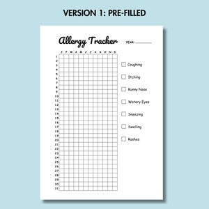 Allergy Tracker Printable Allergy Symptom Log PDF Symptom Tracker ...