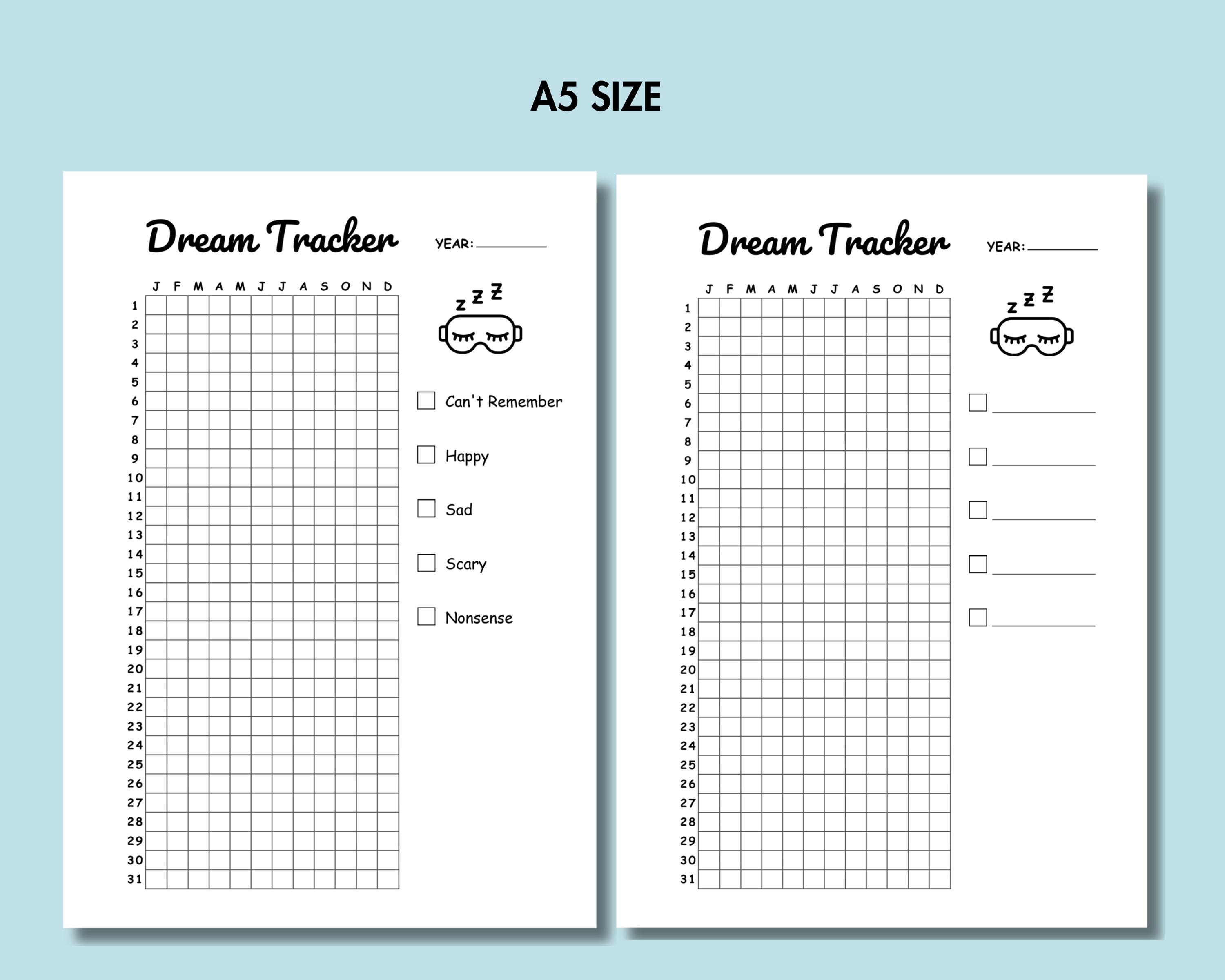 Dream Tracker Printable Dream Journal Note Daily Yearly Sleeping ...
