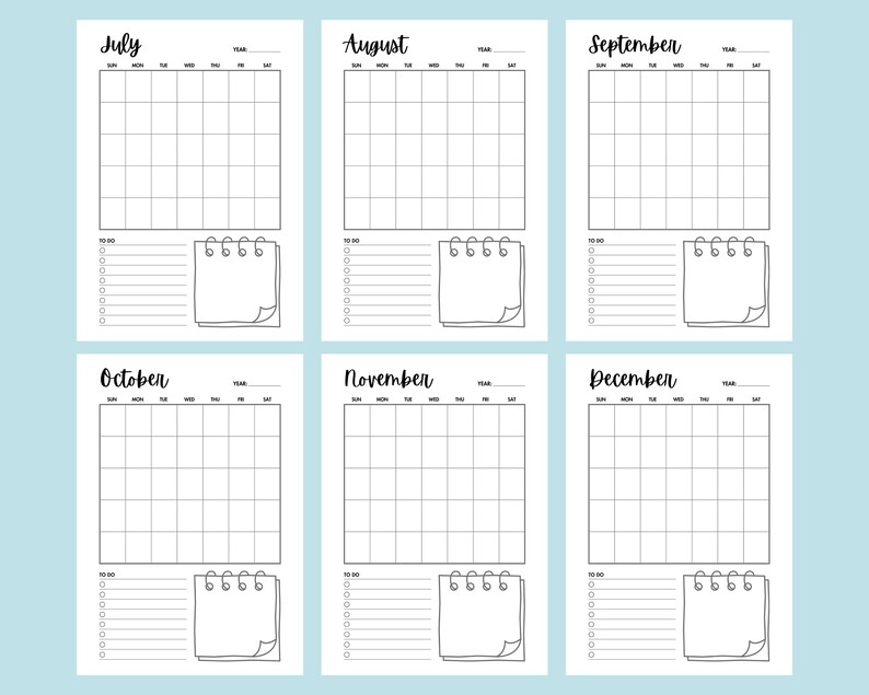Monthly Calendar Undated Printable Monthly Schedule Organizer PDF ...