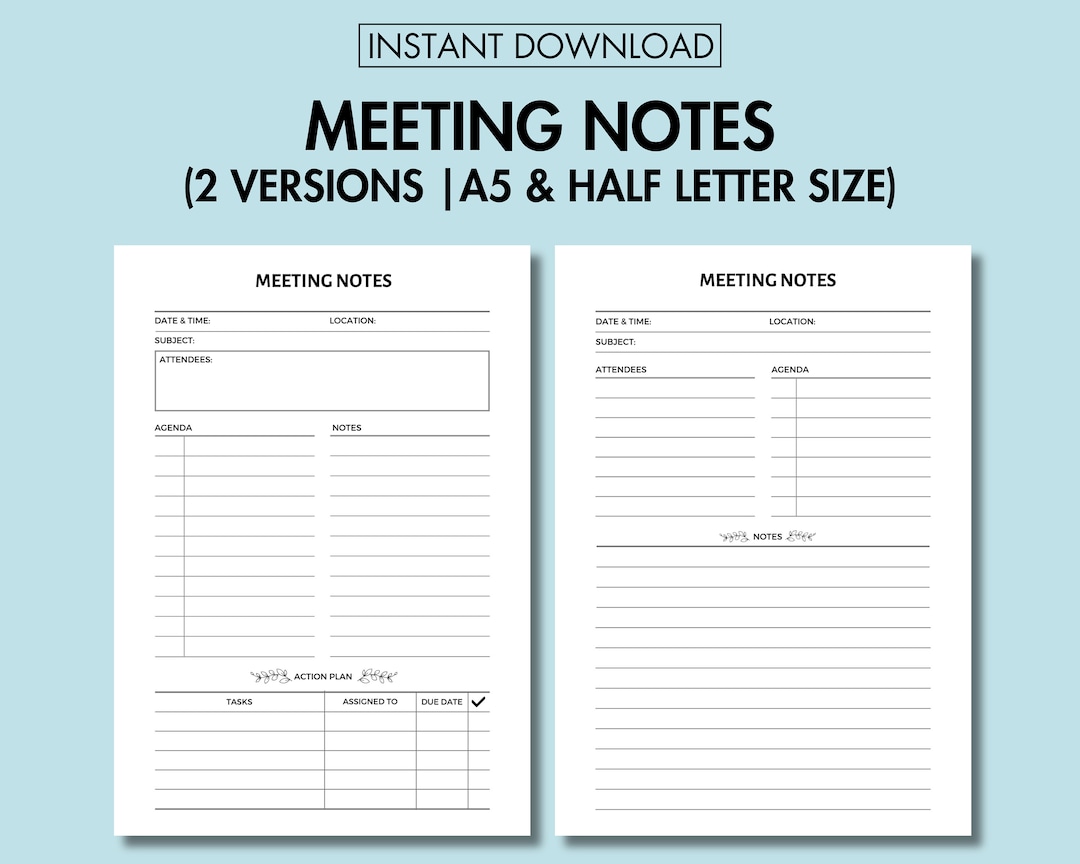 Meeting Note Printable Meeting Planner PDF Meeting Organizer, Meeting ...