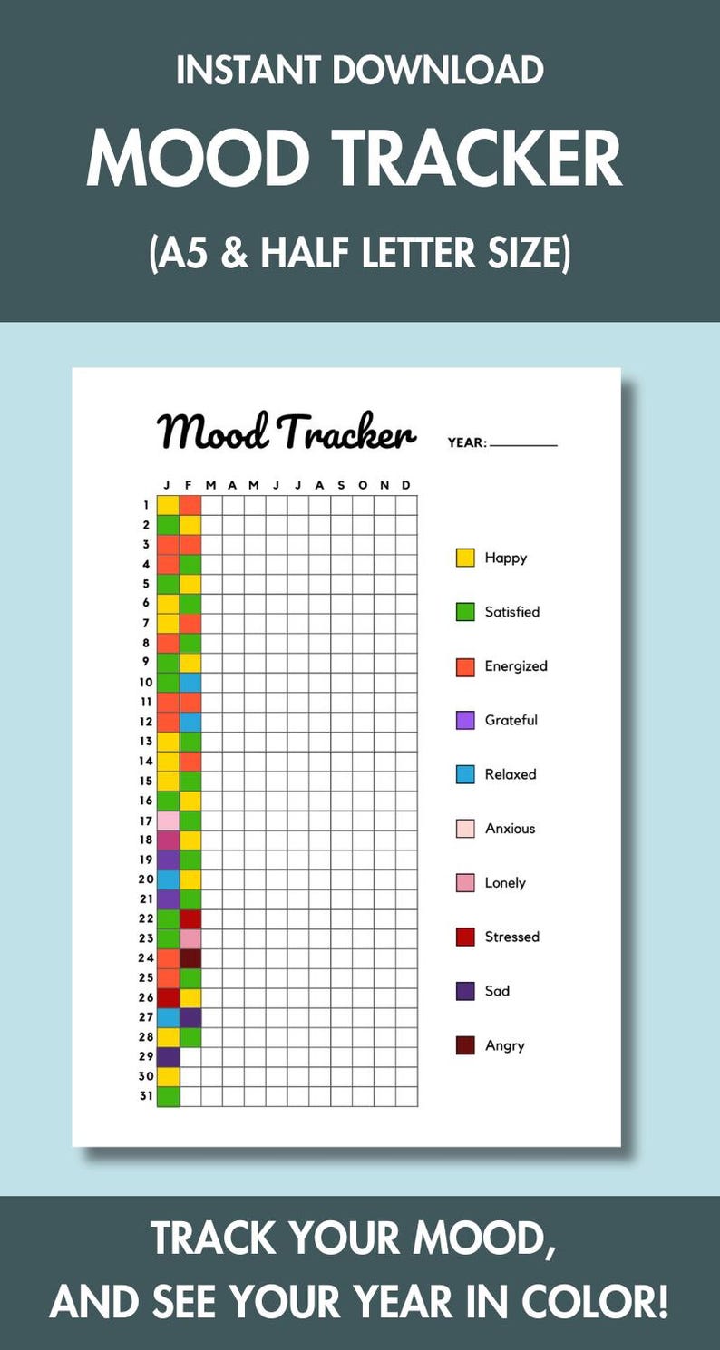Daily Mood Tracker Printable Monthly Mood Planner Journal Page Daily ...