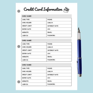 Credit Card Information Log Printable Credit Card Account Login Info ...