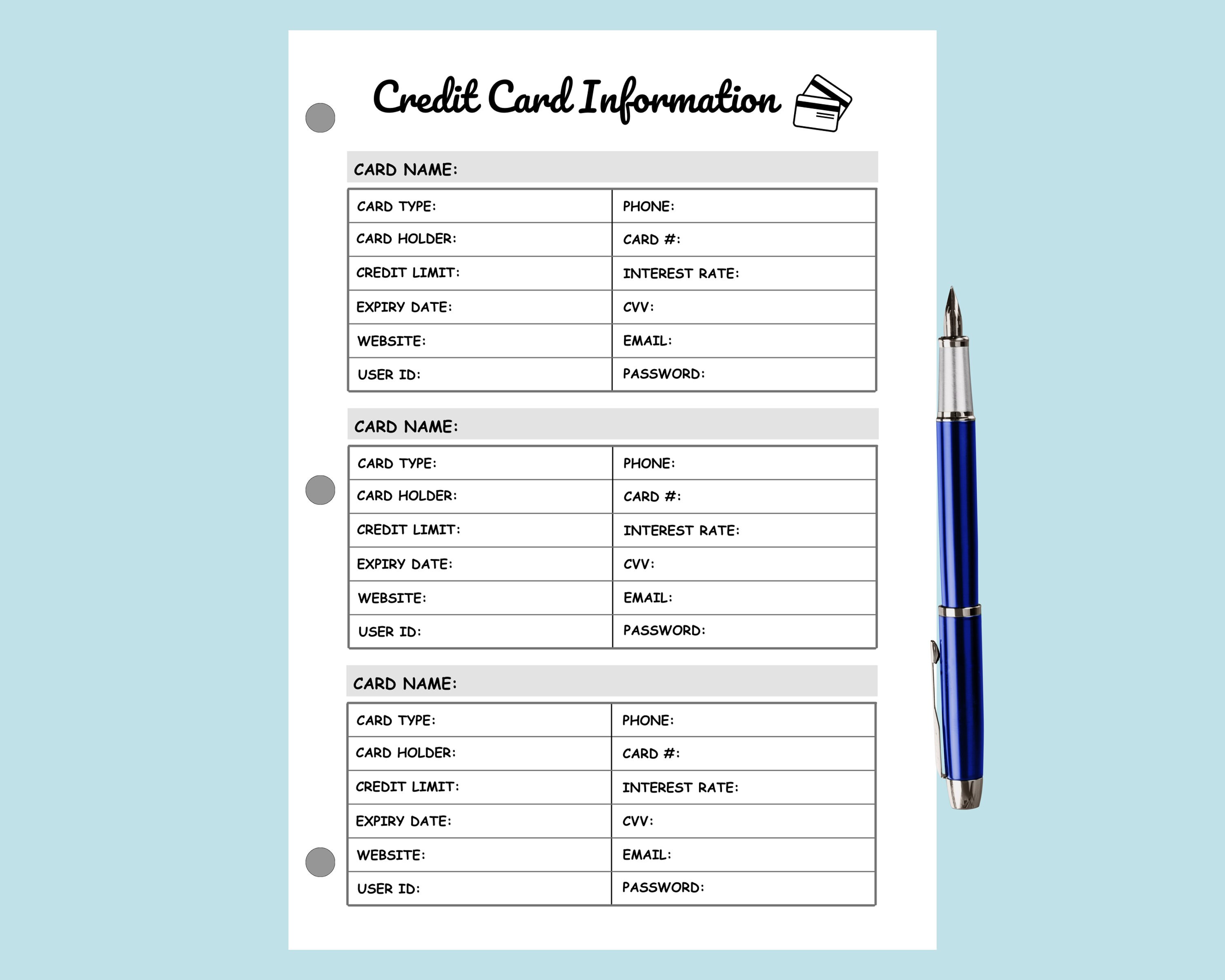 Credit Card Information Log Printable Credit Card Account Login Info ...