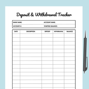 Deposit & Withdrawal Tracker Printable Bank Account Ledger PDF ...