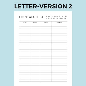 Contact List Organizer Printable Address Book Page PDF Phone Number ...