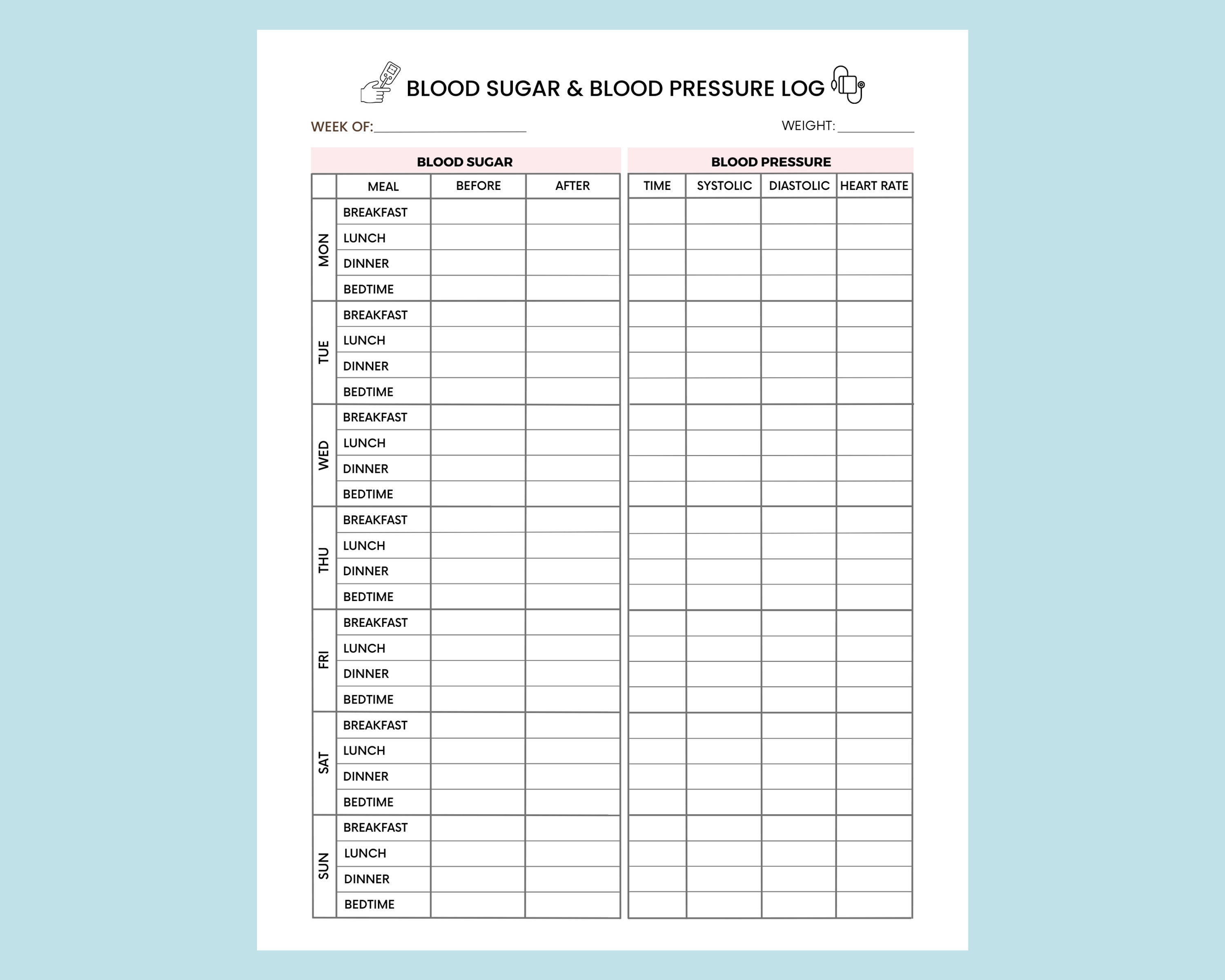 Diabetic Diary Template