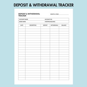 Checkbook Register Printable Check Transaction Tracker Check Ledger ...