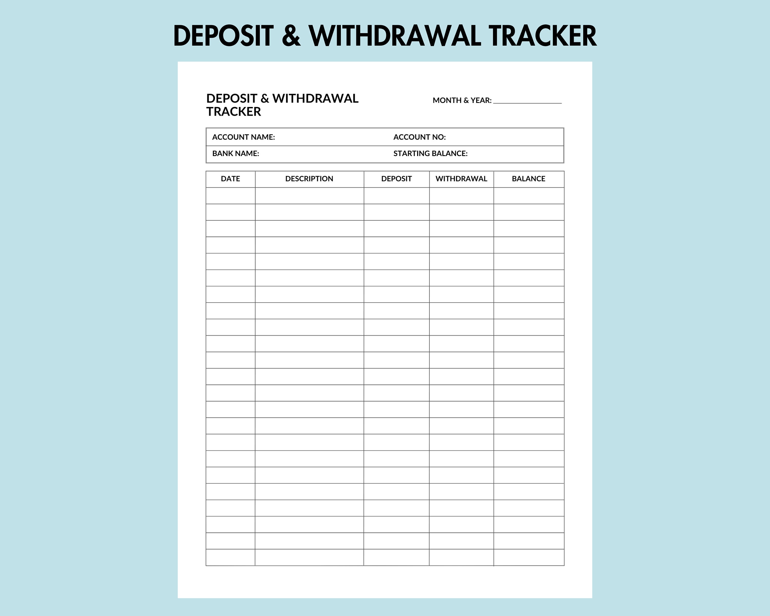 Checkbook Register Printable Check Transaction Tracker Check Ledger ...