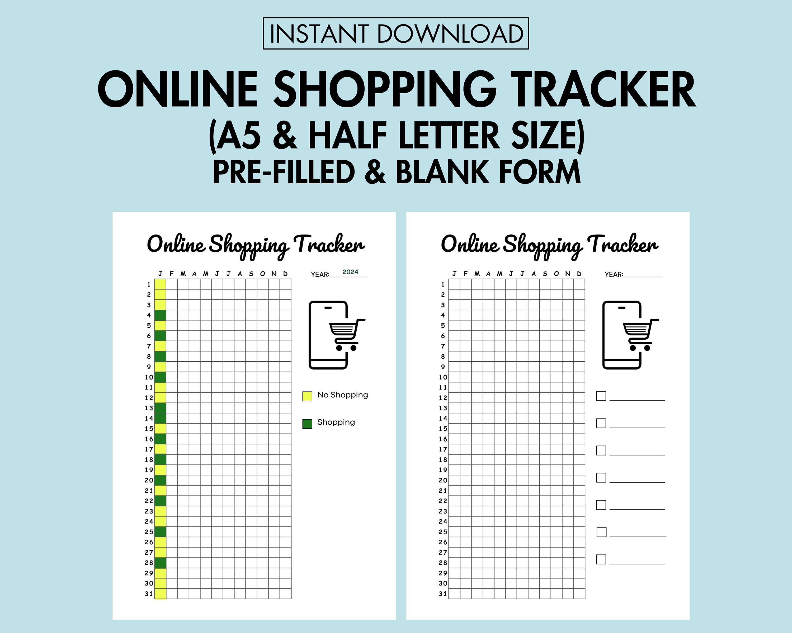 Online Shopping Tracker Printable Online Purchase Tracker, Year in ...