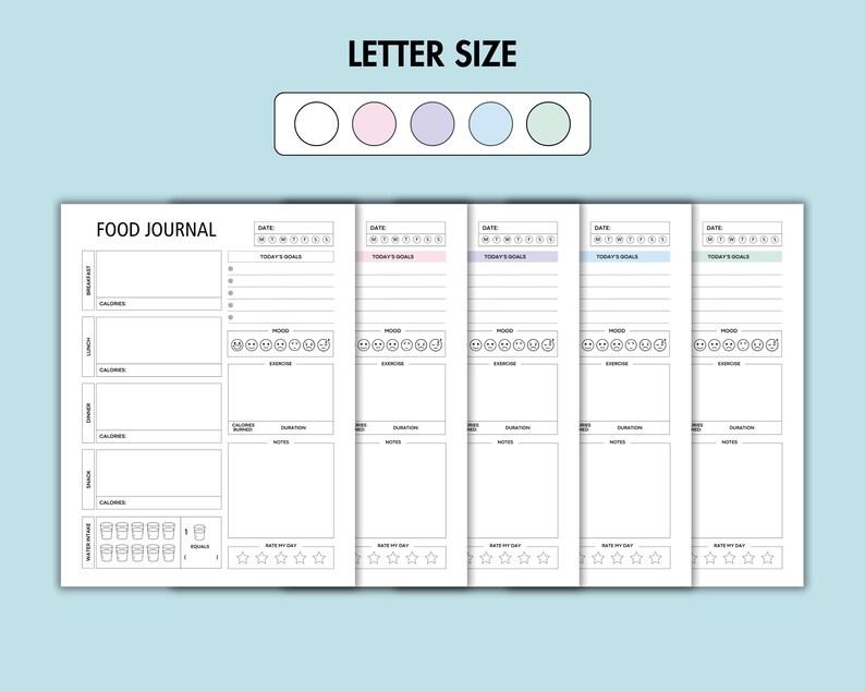 Daily Food Journal Printable Food Diary PDF Calorie Tracker, Daily Meal ...