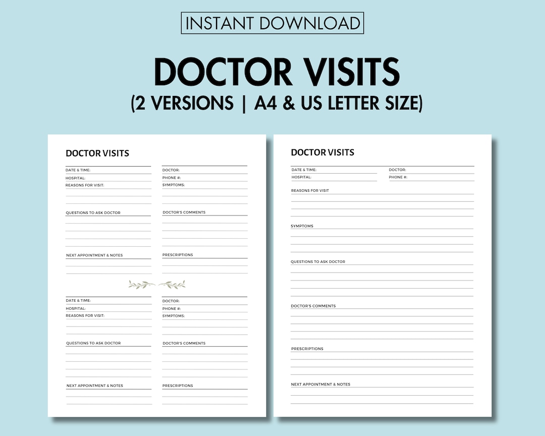 Doctor Visit Tracker Printable Medical Appointment Tracker PDF ...