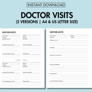 Doctor Visit Tracker Printable Medical Appointment Tracker PDF ...