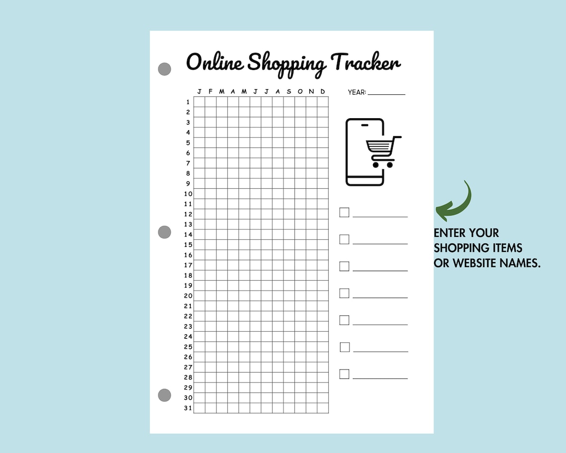 Online Shopping Tracker Printable Online Purchase Tracker, Year in ...