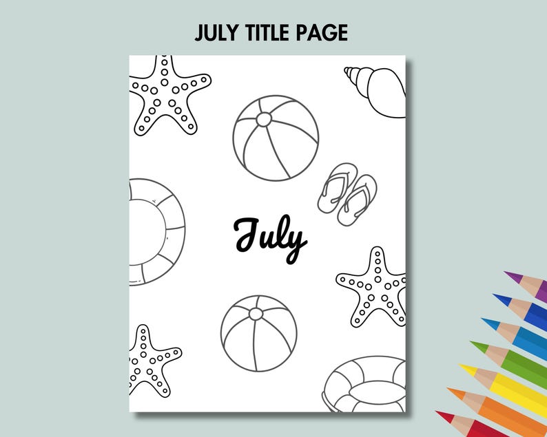 July Journal Title Page & July Monthly Planner Undated Printable July ...