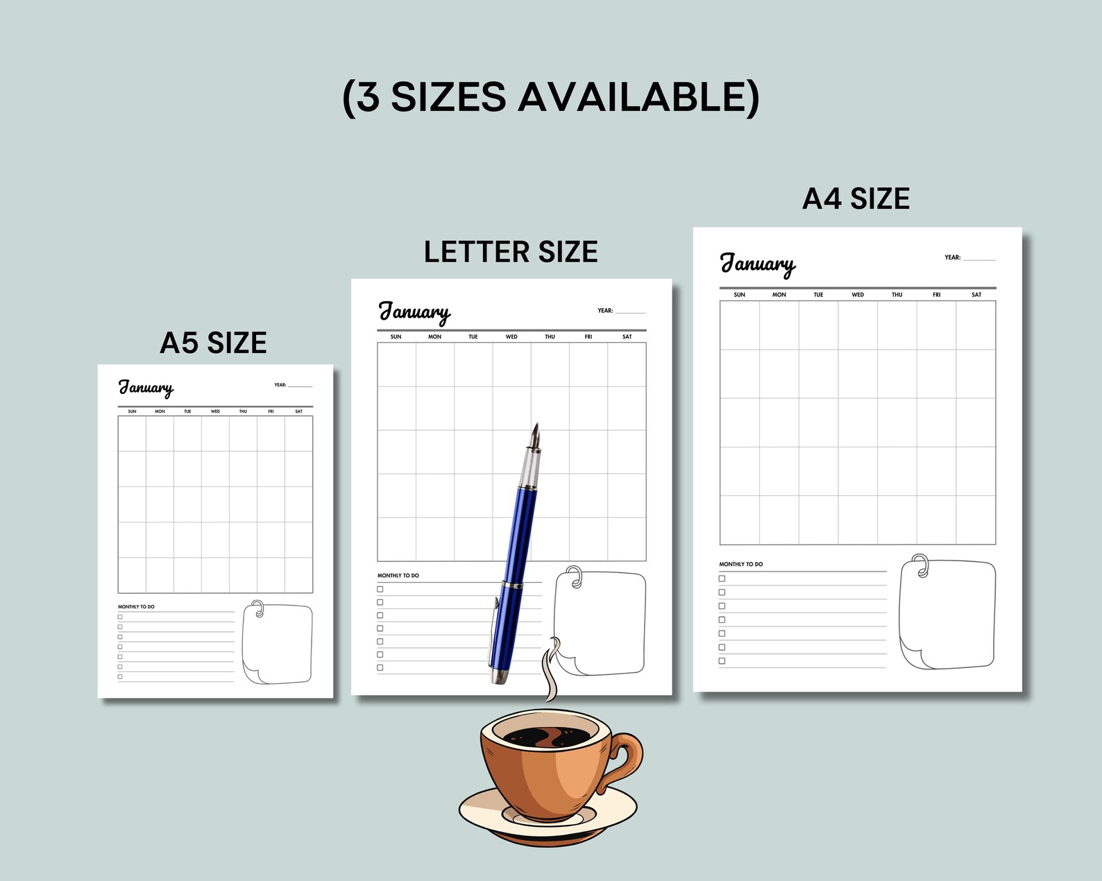 Monthly Planner Undated Printable Monthly Schedule Organizer 12 Month ...