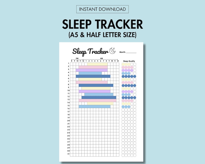 Sleep Tracker Printable Journal Page Daily Monthly Sleep Quality Log ...