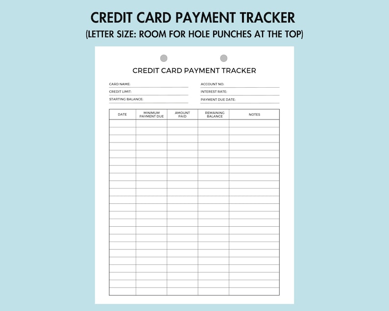 Credit Card Payment Tracker Printable Credit Card Transaction Tracker ...