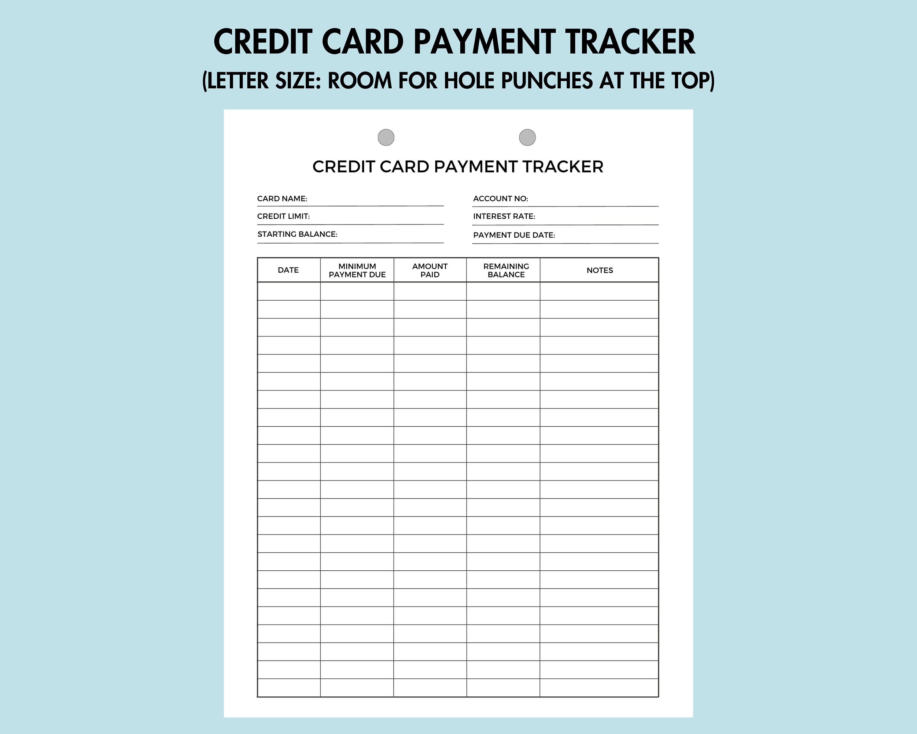 Credit Card Payment Tracker Printable Credit Card Transaction Tracker ...