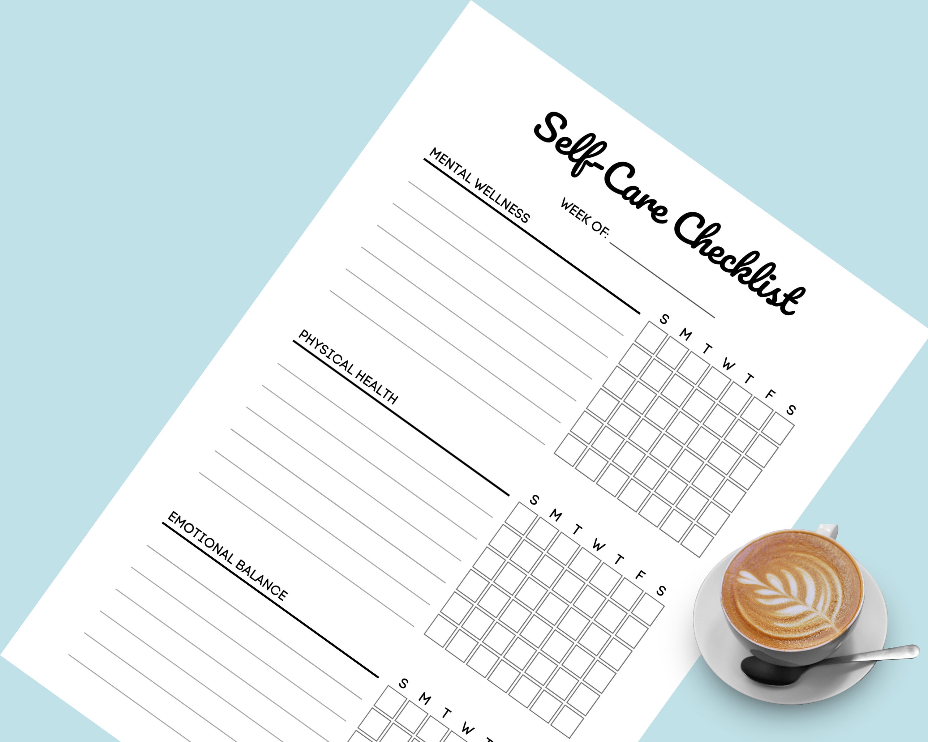 Self Care Checklist Printable Personal Wellness Planner PDF, Weekly ...