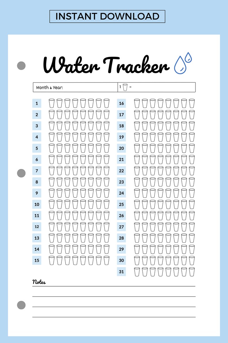 Water Tracker for Daily Hydration Printable Daily Water Intake Chart ...